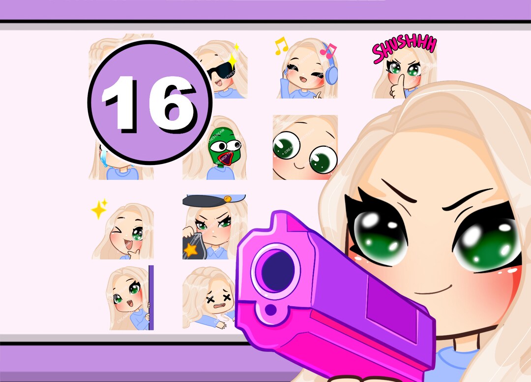Twitch Emote Pack 16pcs ( Girl MYA : Light Blond Hair | Emerald Eyes ...