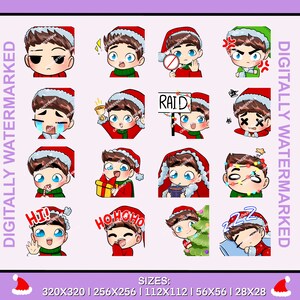 Xmas Streamer Emotes Twitch Emote Pack ( Adam | Brown Hair | Blue Eyes ...