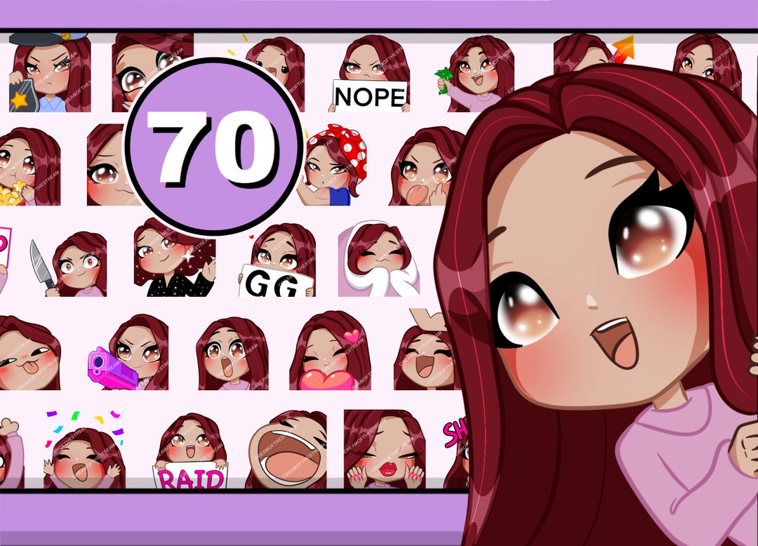 Kick Emote | Emotes for Twitch Discord 70pcs Set ( Bianca | Maroon Hair ...
