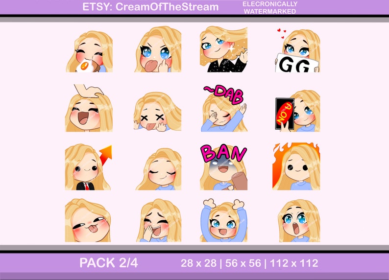 70pcs Chibi Girl Twitch Emotes Female LYDIA : Blond Hair - Etsy