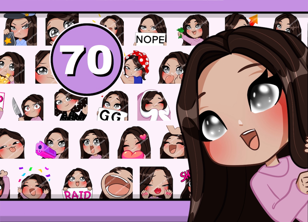 Discord Emote Chibi Emotes 70pcs Bundle Pack ( Sylvia | Dark Brown Hair ...