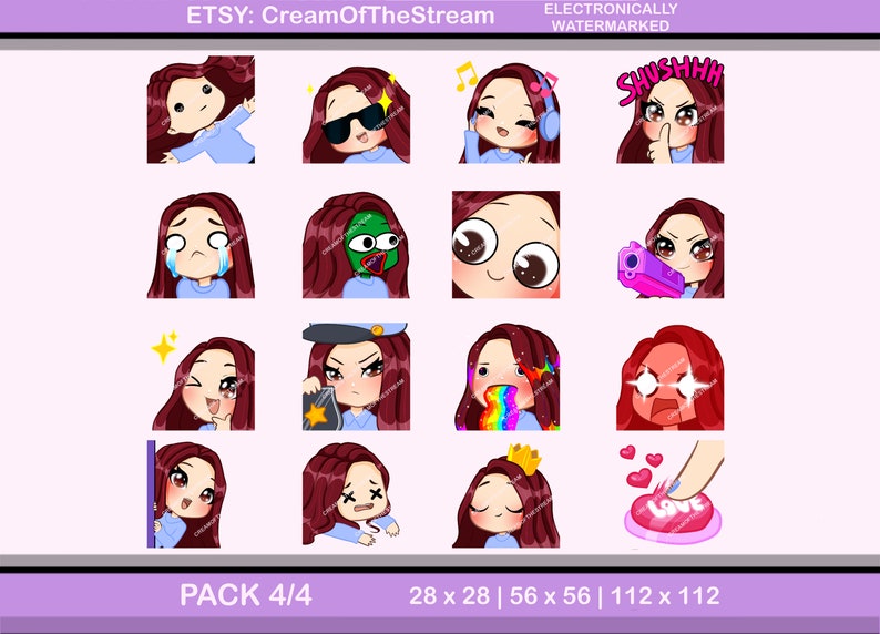 70pcs Chibi Girl Twitch Emotes Female JANE : Maroon Hair - Etsy