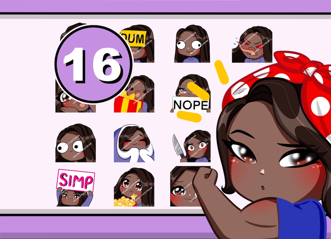 Cute Girl Emote Twitch 16pcs Pack ( Innes | Dark Brown Hair | Brown ...