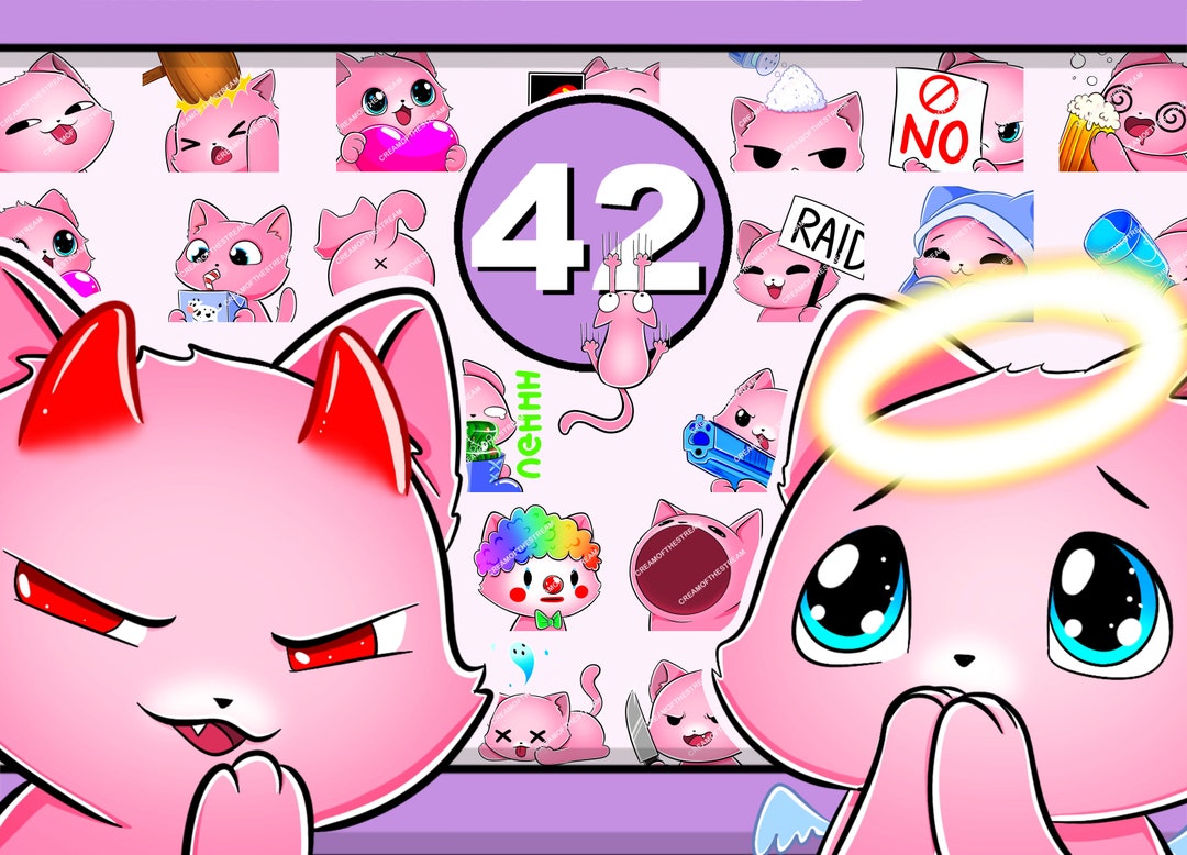 42 Pink Cat Emotes Mega Pack Twitch Emote Cute Chibi Kitten Furry Pet ...