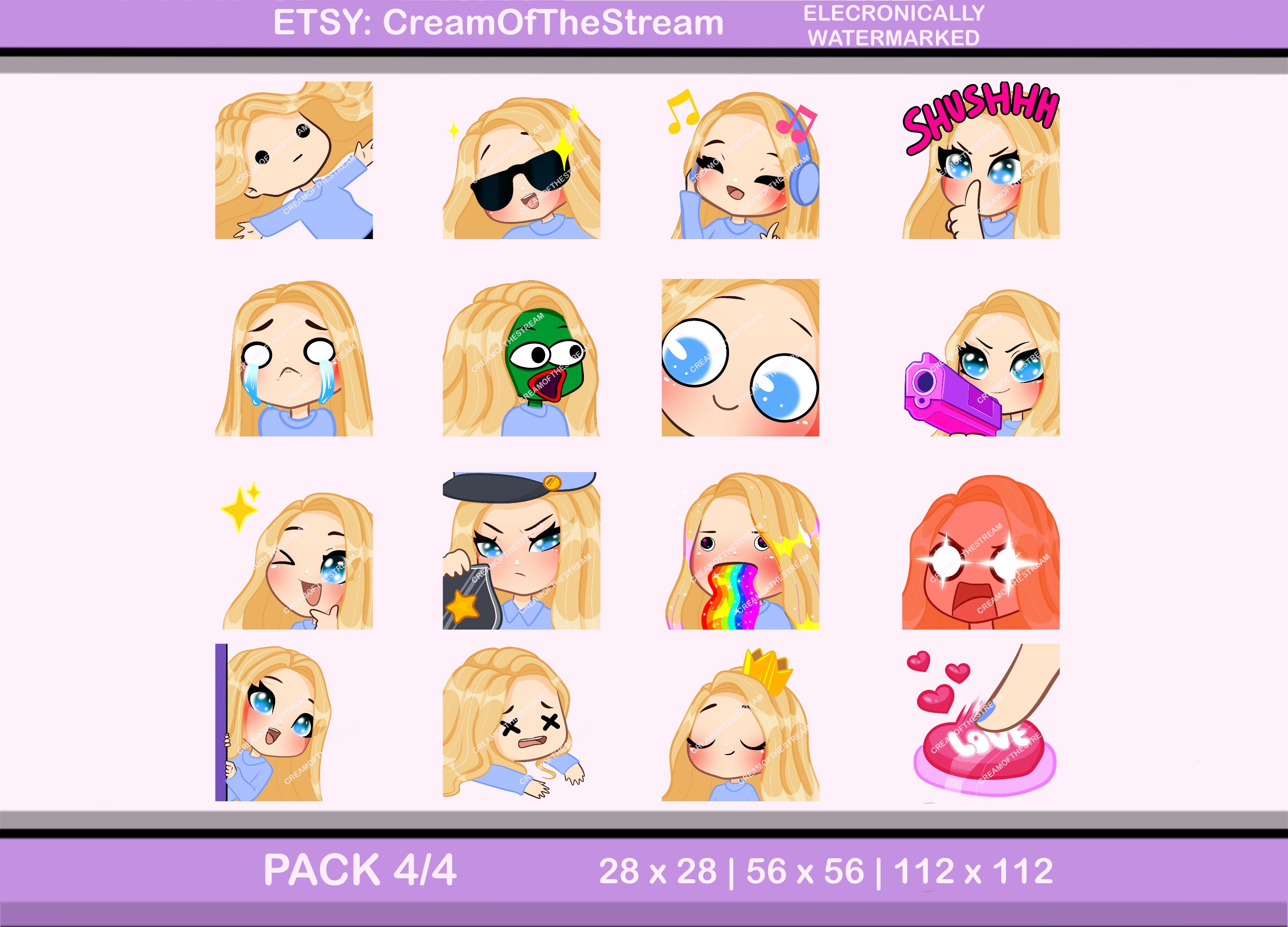 Kick Emotes 16pcs Girl LYDIA : Blond Hair Blue Eyes Pale - Etsy