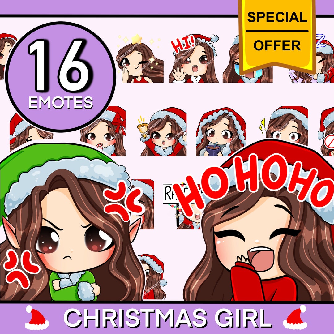 Christmas Twitch Emotes Chibi Girl ( Anne | Brown Hair | Brown Eyes ...