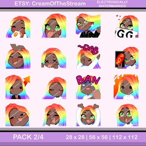 70pcs Girl Twitch Emotes ( Woman PRIDE : Rainbow Hair | Green Eyes ...