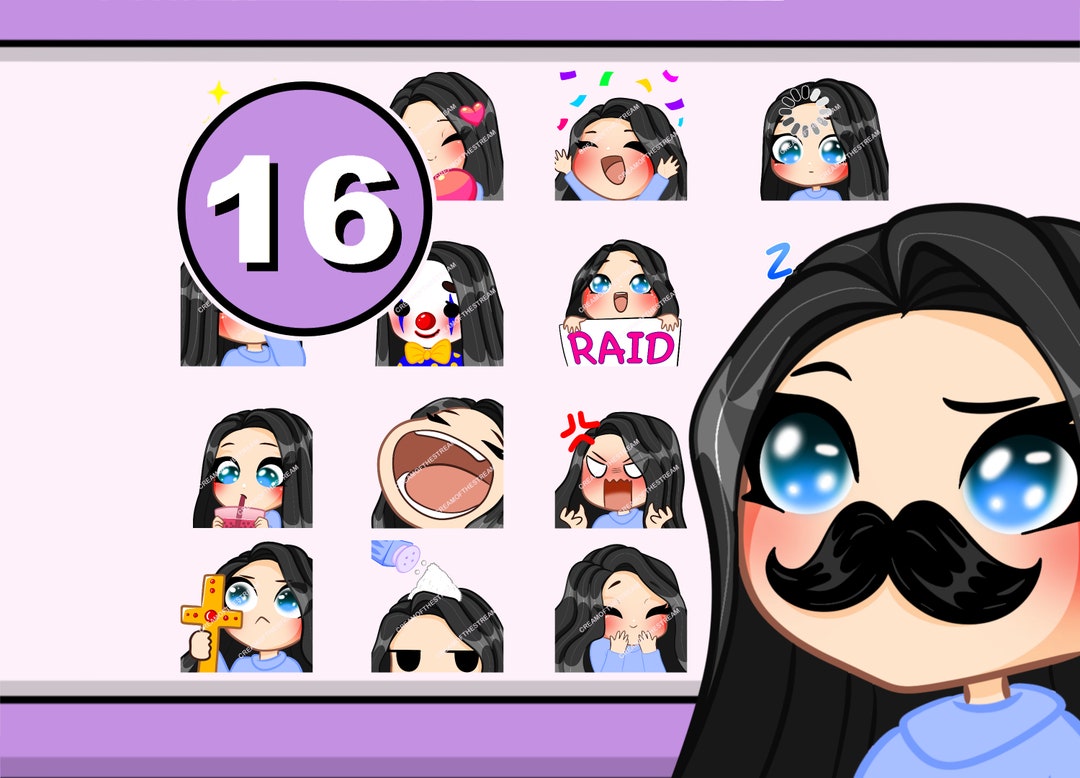 Twitch Emote Pack 16pcs ( Iris | Black Hair | Blue Eyes | Pale Skin ...