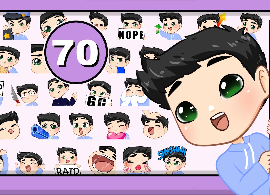 Twitch Emote 70pcs Boy Emotes ( Noah | Black Hair | Emerald Eyes | Pale ...