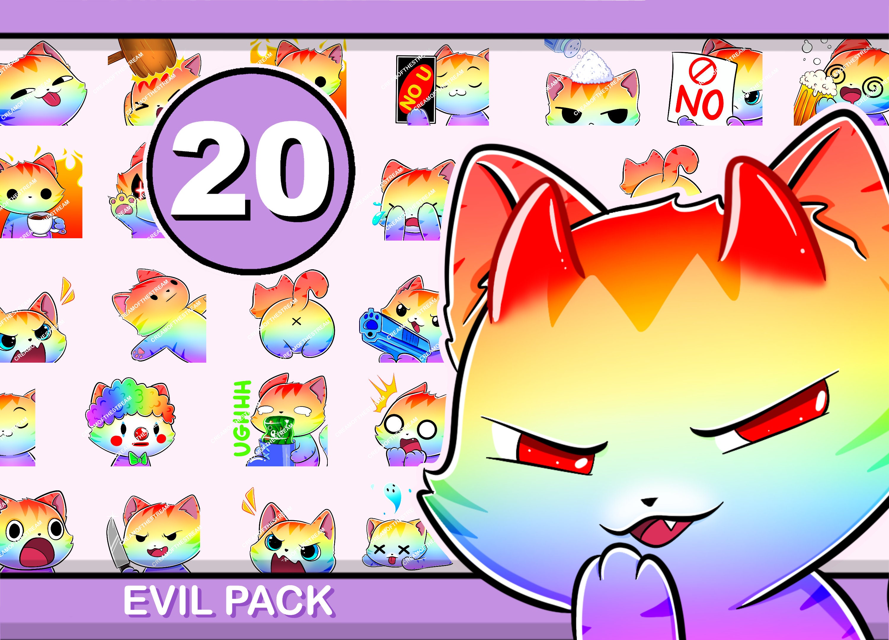 EVIL 20 RAINBOW Cat Emotes Mega Pack | Cute Chibi Kitten Fury Pet Sweet ...