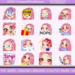 Egirl Chibi Girl Emotes 70pcs ( CLAIRE : Pink Hair | Red Eyes | Pale ...