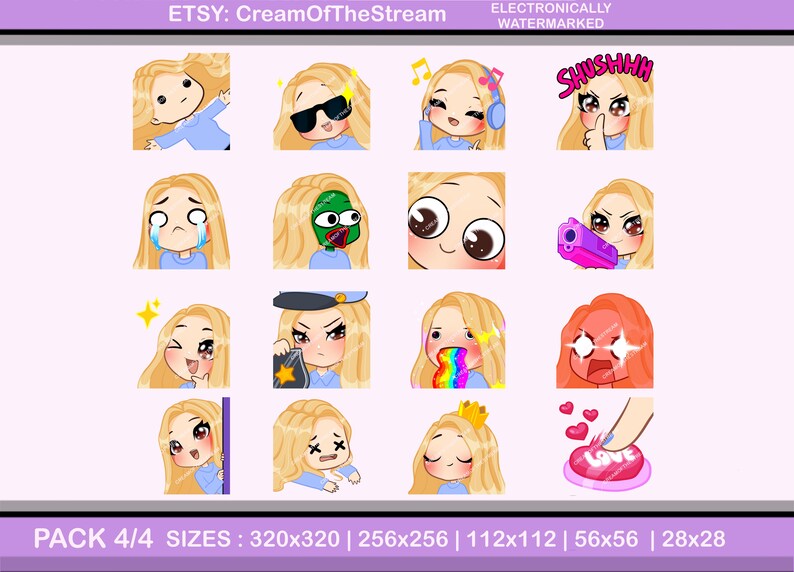 Cool Emote Twitch 70pcs Pack ( Girl VELMA : Blond Hair | Brown Eyes ...