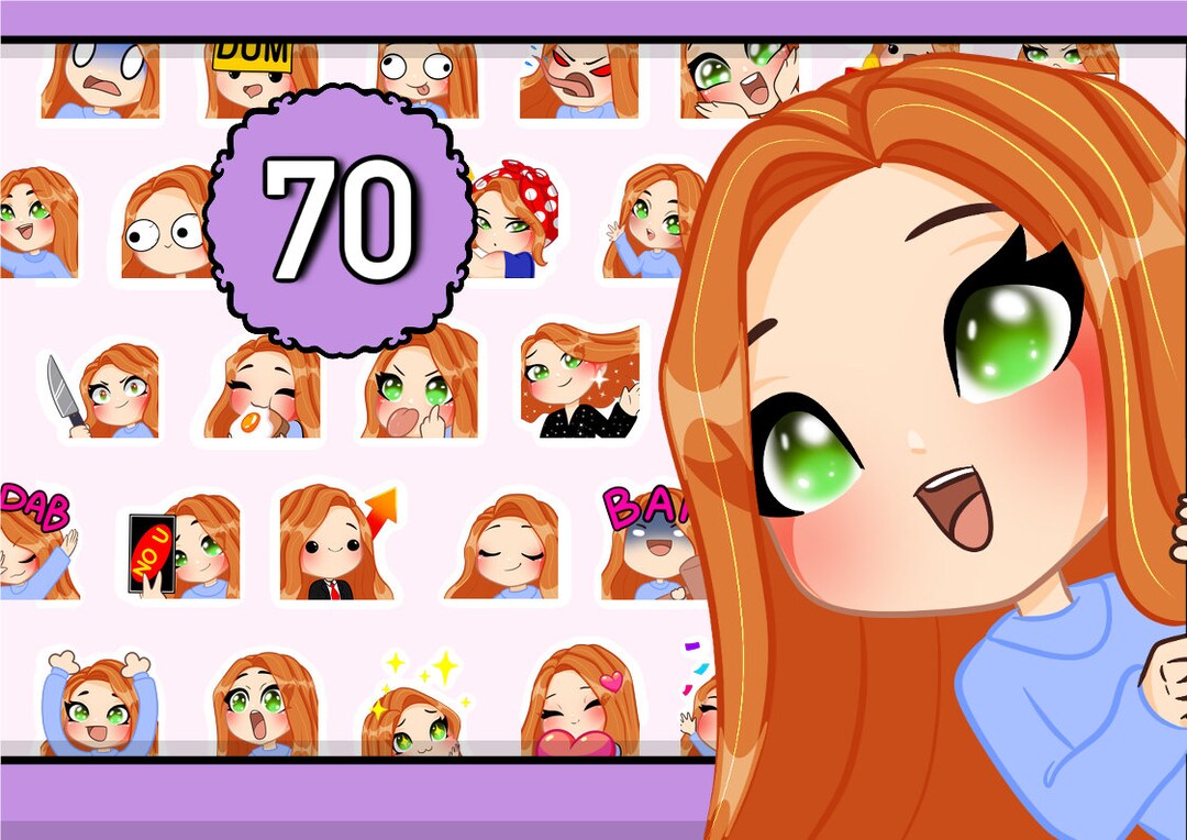Emote Twitch 70pcs ( Girl GINA : Ginger Hair | Green Eyes | Pale Skin ...