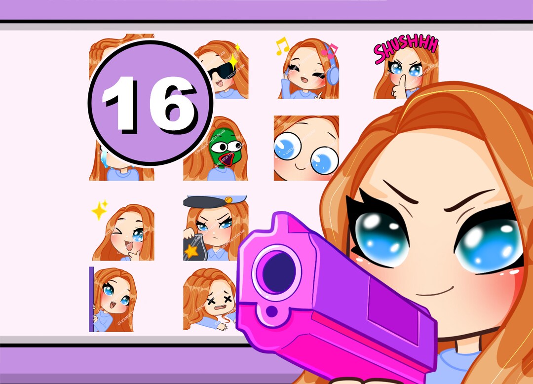 Emotes Twitch 16pcs ( Girl GISELLA : Ginger Hair | Blue Eyes | Pale ...