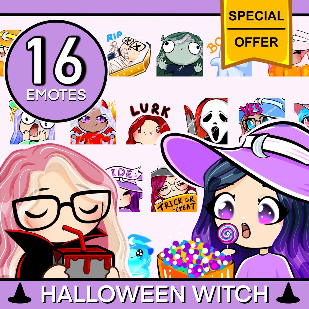 CUSTOM Halloween Basic Witch Twitch Emotes - Multi Colors and Glasses ...
