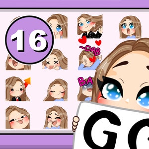 Discord Emote 16pcs ( EMILY : Light Brown Hair | Blue Eyes | Pale Skin ...