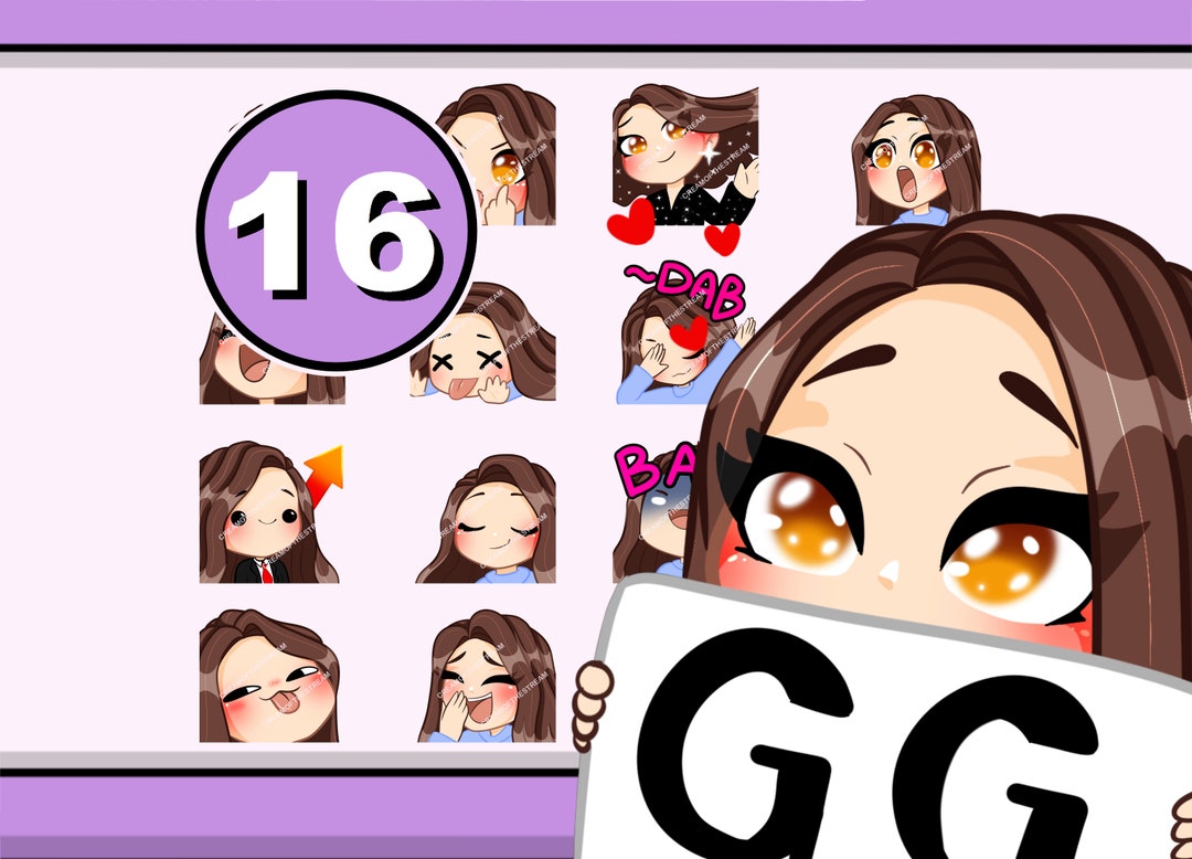 Egirl Twitch Emotes 16pcs ( Girl ROXY : Brown Hair | Honey Eyes | Pale ...