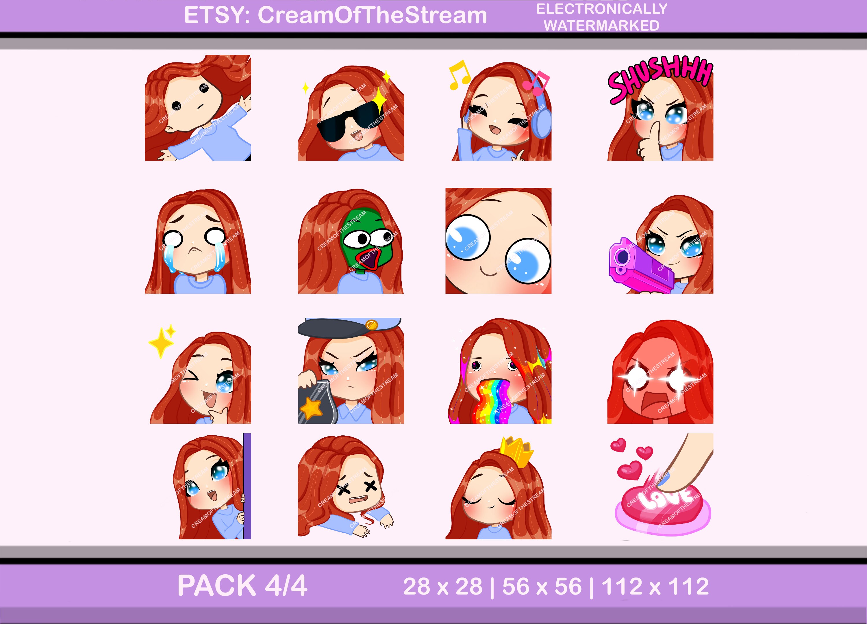 Kick Emotes 16pcs Female RAJA : Ruby Hair Blue Eyes Pale - Etsy