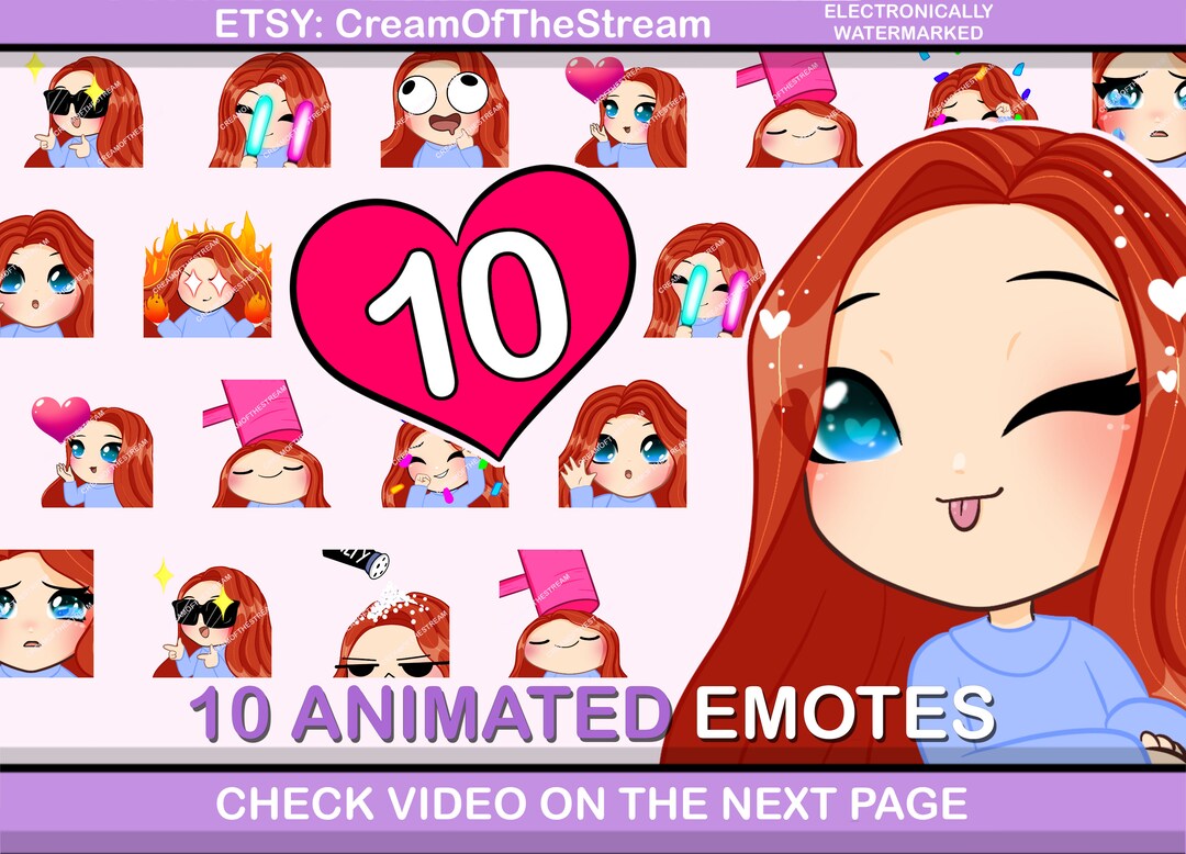 Pack of 10pcs ANIMATED Girls Emotes ( Girl RAJA: Ruby Hair | Blue Eyes ...