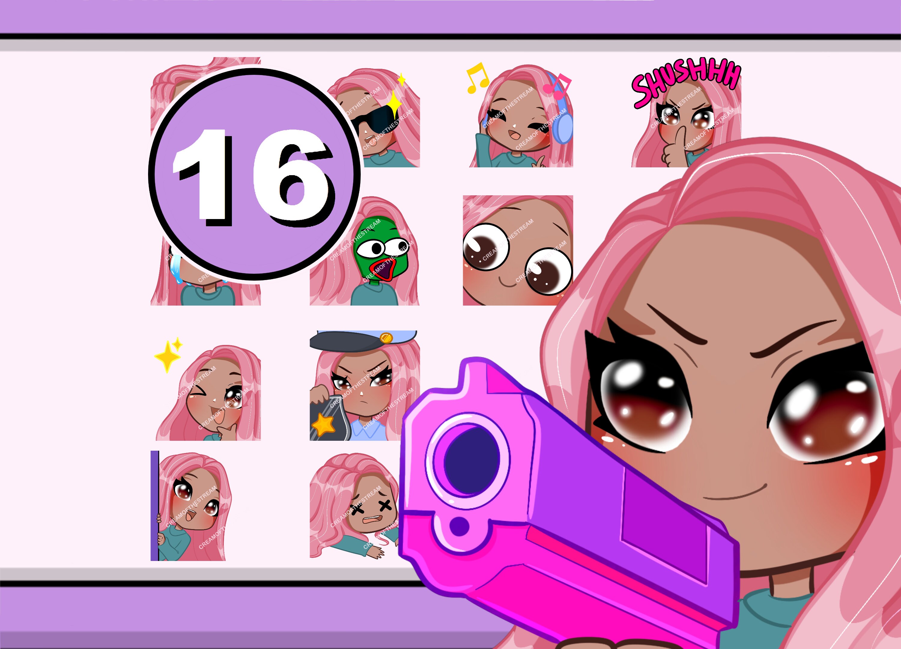 Girl Emote Twitch 16pcs AMBER: Pink Hair Brown Eyes - Etsy
