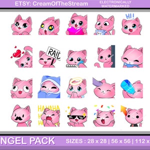 GOOD 20 PINK CAT Emotes Pack | Cute Chibi Kitten Furry Pet Angel Sweet ...