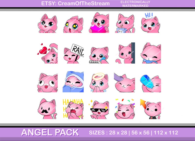 GOOD 20 PINK CAT Emotes Pack | Cute Chibi Kitten Furry Pet Angel Sweet ...