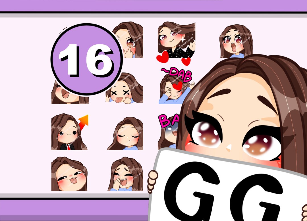 Emotes Twitch 16pcs ( Ursula | Brown Hair | Hazel Eyes | Pale Skin ) - Etsy