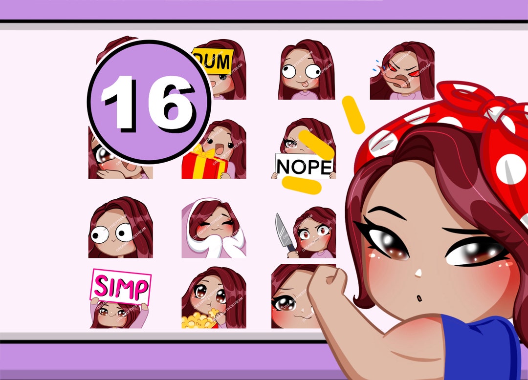 Gamer Girl Emotes 16pcs Set ( Valerie | Maroon Hair | Brown Eyes ...