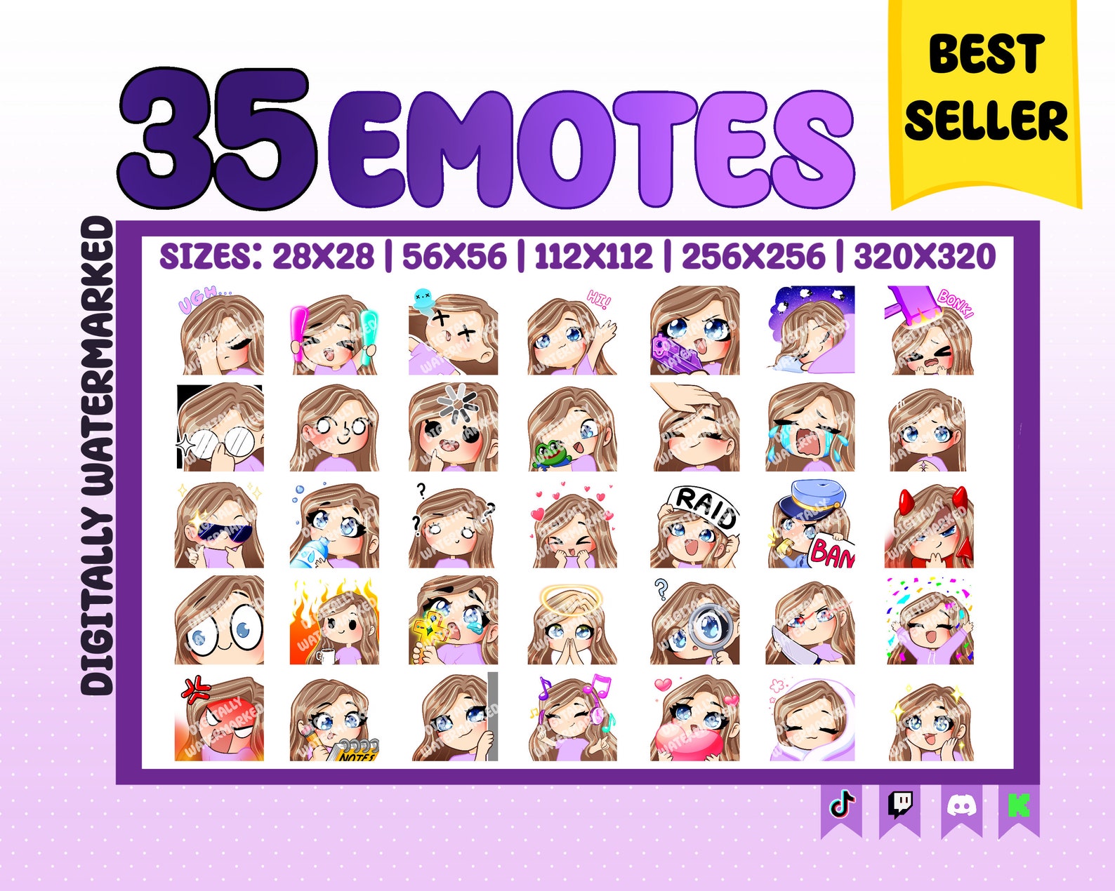 Emotes Chibi Girl ( Light Brown Hair, Vanilla Skin, Blue Eyes ) Pack ...
