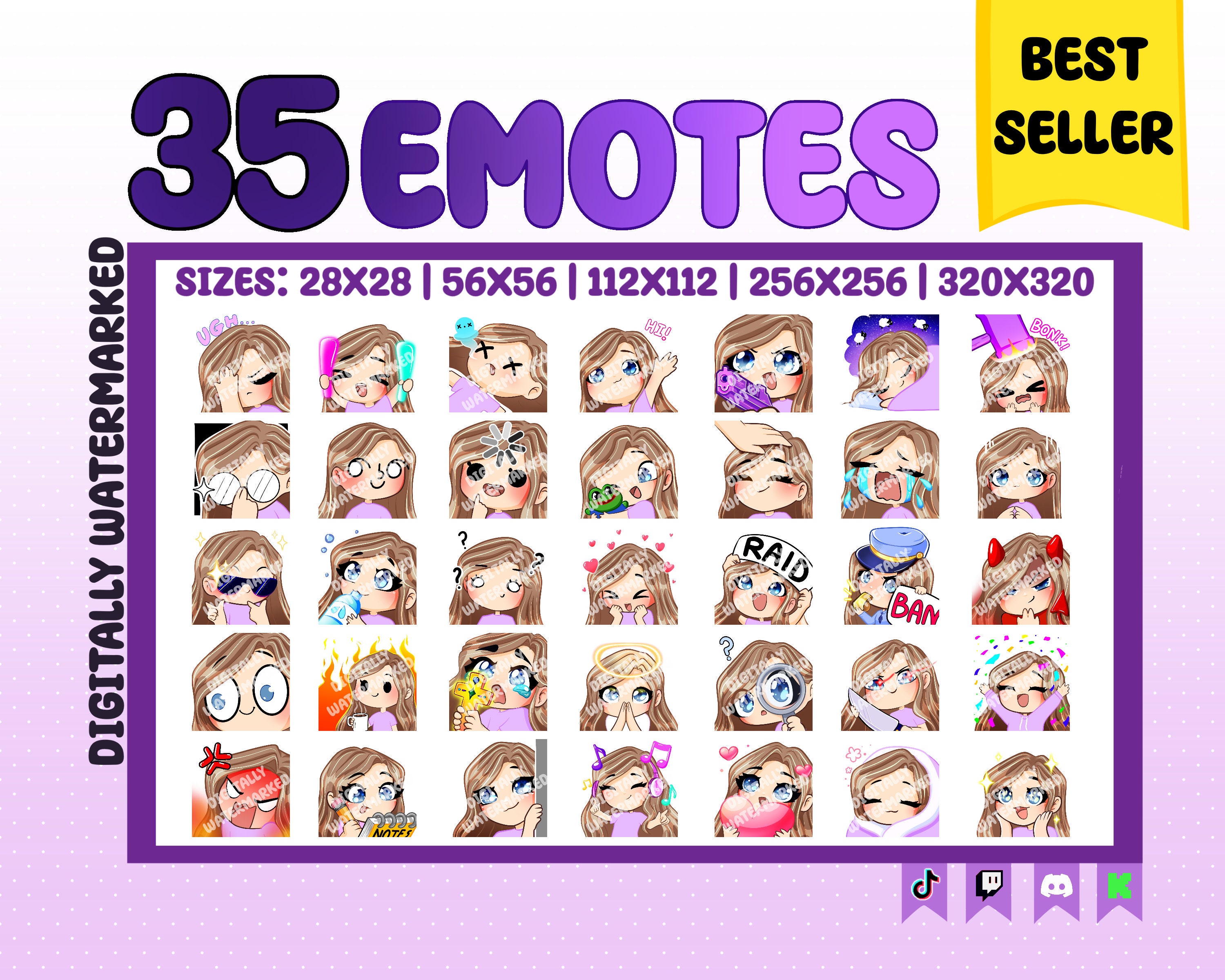 Emotes Chibi Girl Light Brown Hair Vanilla Skin Blue Eyes - Etsy UK