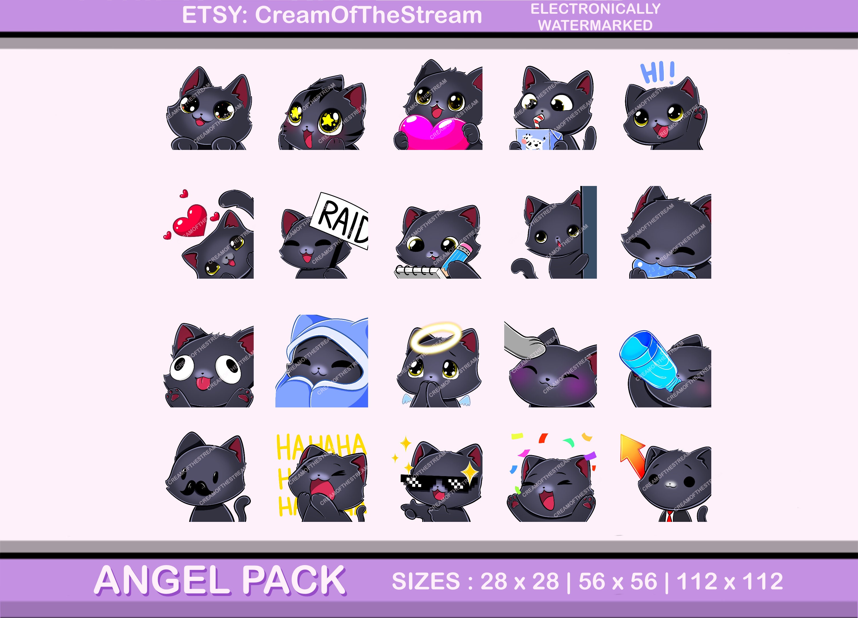 42 BLACK CAT Emotes Mega Pack | Cute Chibi Kitten Furry Pet Sweet Kitty ...
