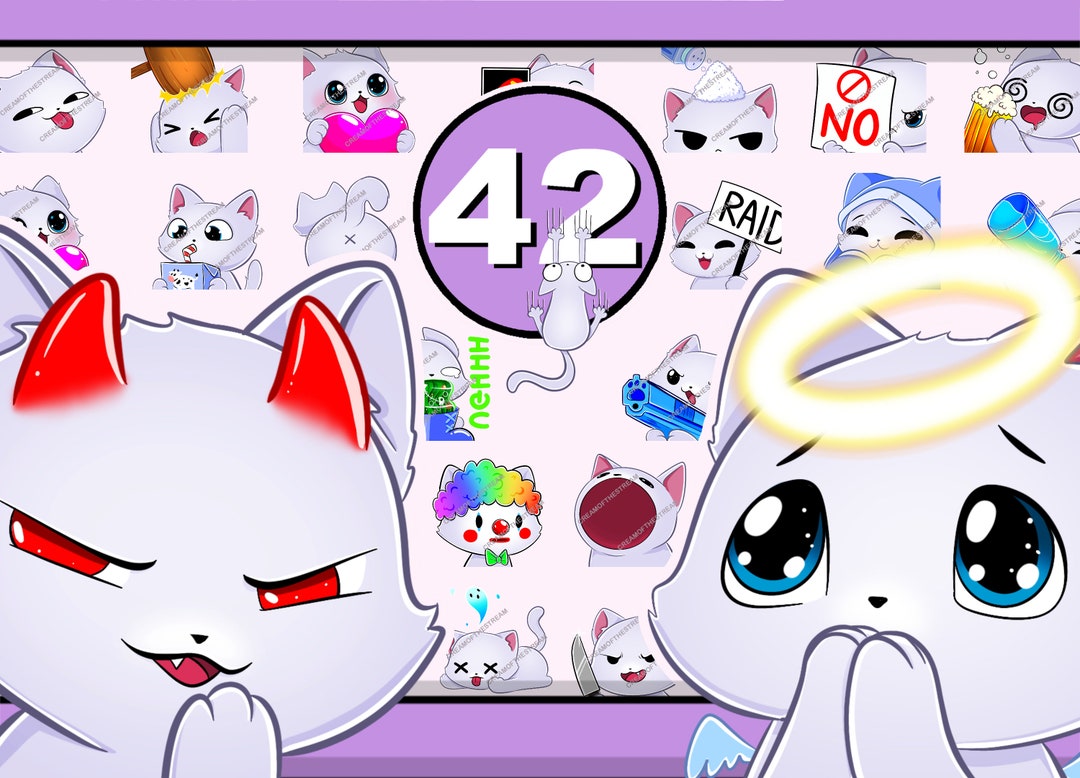 42 WHITE CAT Emotes Mega Pack | Cute Chibi Kitten Furry Pet Sweet Kitty ...