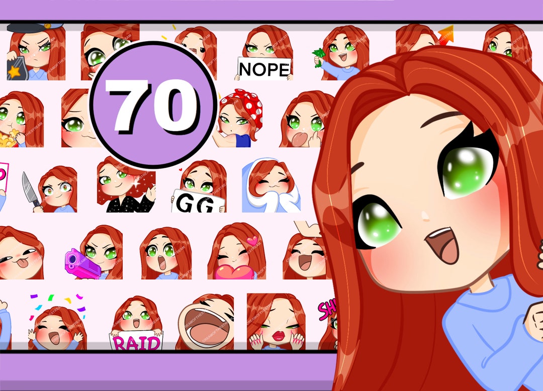 Chat Emotes Egirl 70pcs ( Girl LARA : Ruby Hair | Green Eyes | Pale ...
