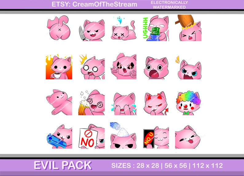 42 Pink Cat Emotes Mega Pack Twitch Emote | Cute Chibi Kitten Furry Pet ...