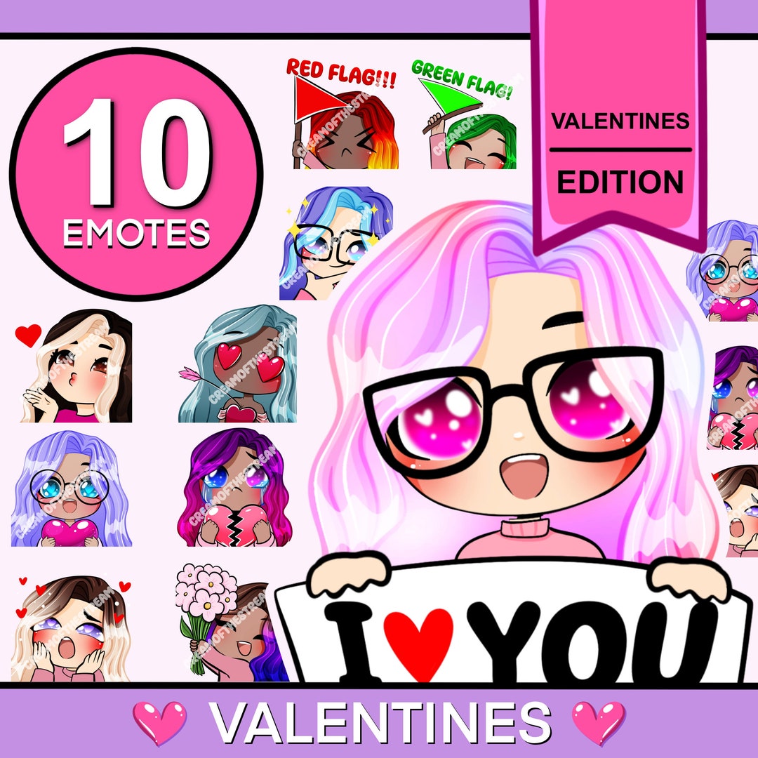 CUSTOM Valentines Twitch Emotes - Multi Colors and Glasses | Discord ...