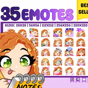 Wavy Hair Twitch Emotes Chibi Girl ( Ginger Curly Hair, Vanilla Skin ...