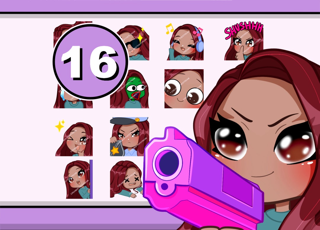 Twitch Emote Pack 16pcs Agnes Maroon Hair Brown Eyes Carmel Skin - Etsy