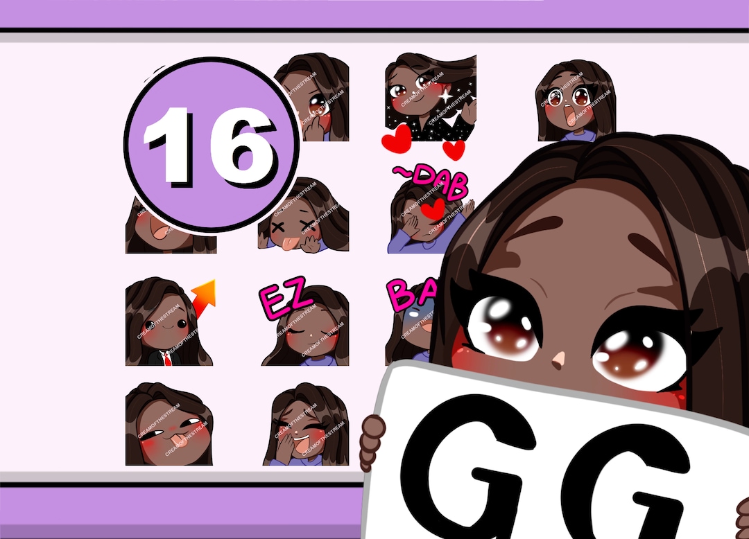 Twitch Emotes 16pcs ( Innes | Dark Brown Hair | Brown Eyes | Mocha Skin ...