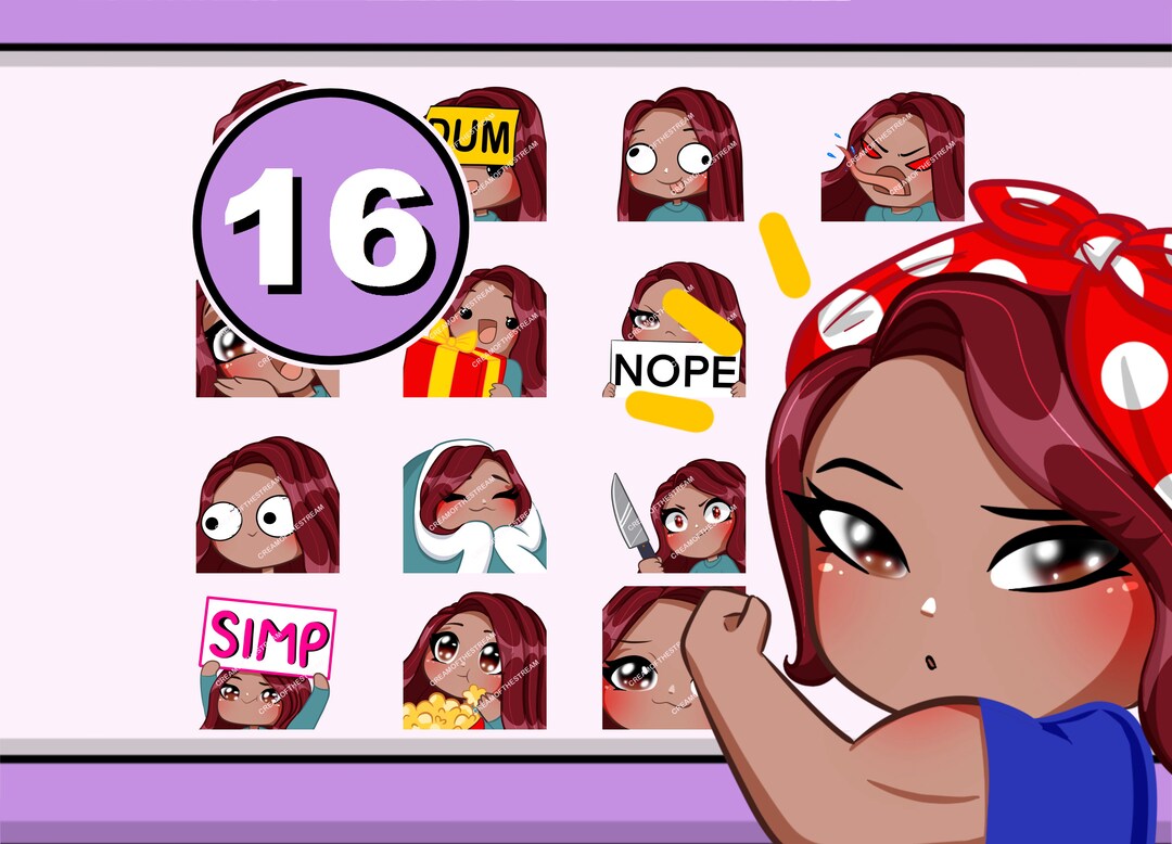 Pastel Emote Twitch 16pcs Bundle Pack ( Agnes | Maroon Hair | Brown ...