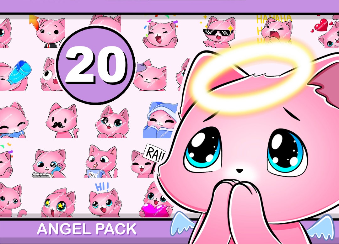 GOOD 20 PINK CAT Emotes Pack | Cute Chibi Kitten Furry Pet Angel Sweet ...