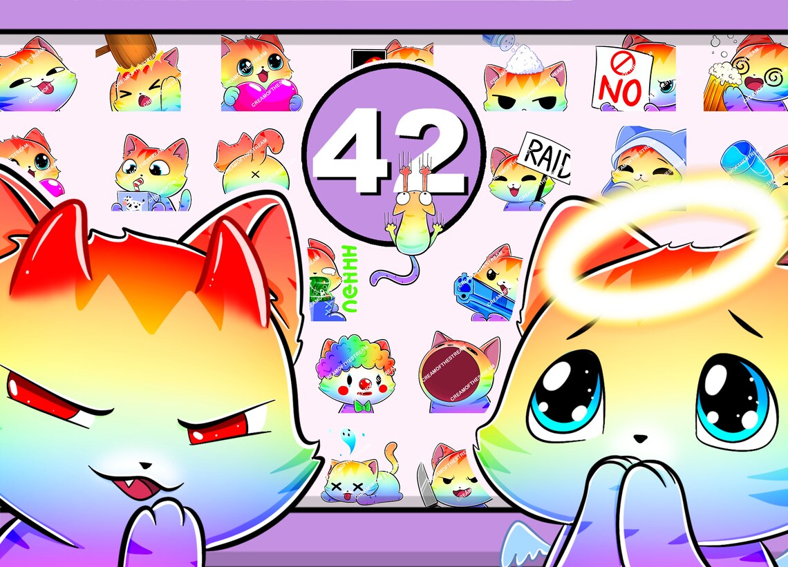 42 RAINBOW CAT Emotes Mega Pack | Cute Chibi Kitten Furry Pet Sweet ...