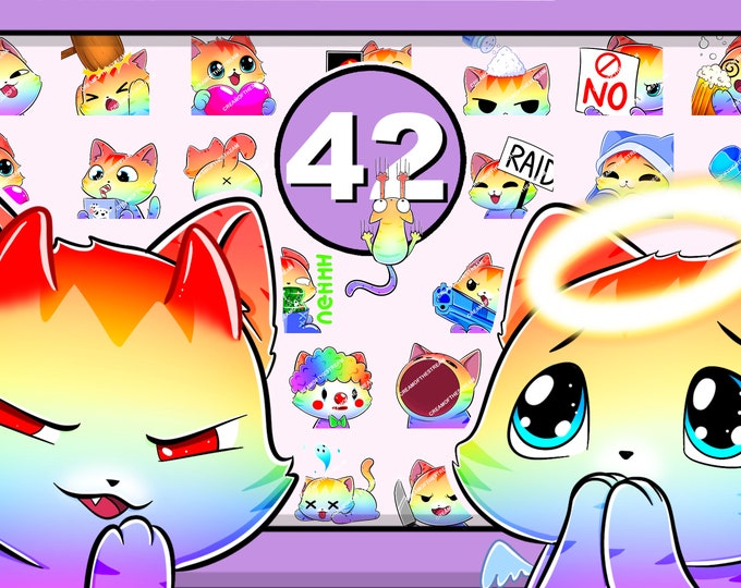 42 RAINBOW CAT Emotes Mega Pack Cute Chibi Kitten Furry Pet Sweet Neko ...