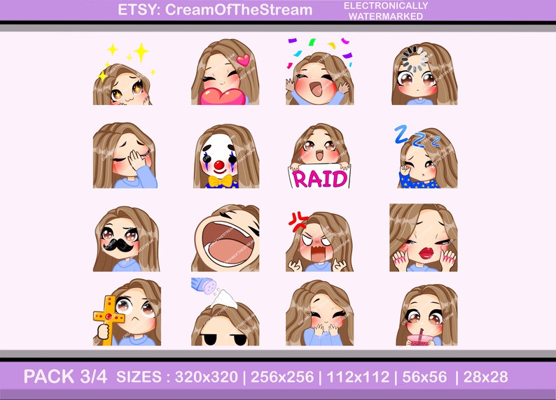 Discord Emotes Emojis 70pcs ( Girl XENA : Light Brown Hair | Hazel Eyes ...