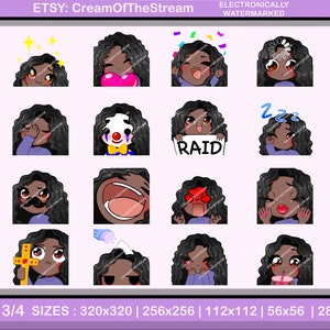 70pcs Cute Girl Twitch Emotes ( Nicole | Curly Black Hair | Brown Eyes ...
