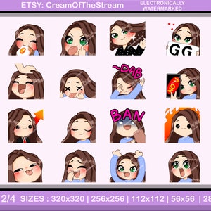 P2U Emotes Chibi Girl Emotes 70pcs ( Girl MELODY: Brown Hair | Emerald ...