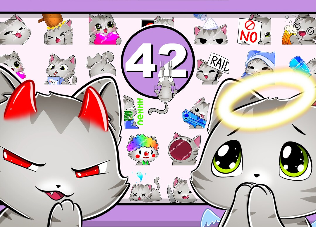 42 GREY CAT EMOTES Mega Pack | Cute Chibi Kitten Furry Pet Angel Sweet ...