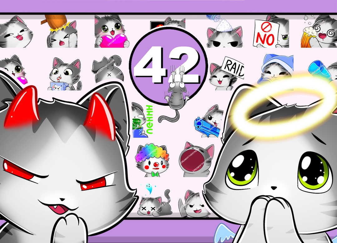 42 GREY-WHITE CAT Emotes Mega Pack cute Chibi Kitten Furry Pet Angel ...