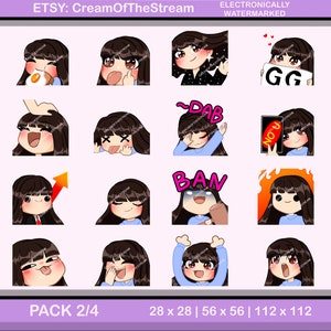 70pcs Chibi Girl Twitch Emotes ( Female Sadie FRINGE : Dark Brown Hair ...