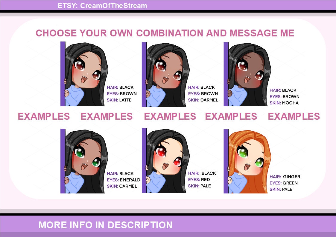 Pack of 10pcs ANIMATED Girls Emotes Girl Elisa: Black Hair - Etsy