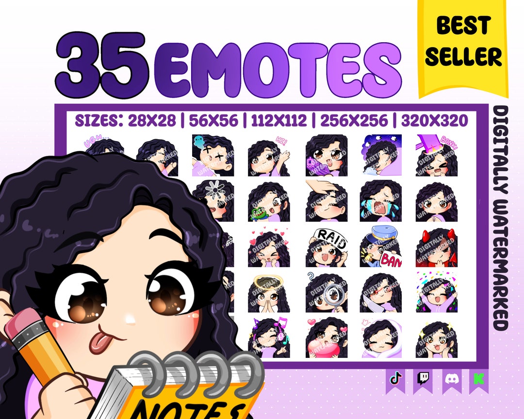 Wavy Hair Twitch Emotes Chibi Girl ( Black Curly Hair, Vanilla Skin ...